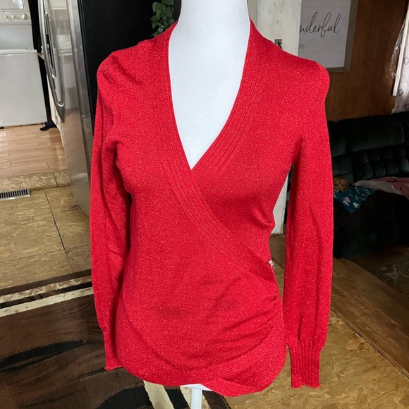 Guess | Sweaters | Guess Red Sparkle Vneck Sweater Size Small | Poshmark